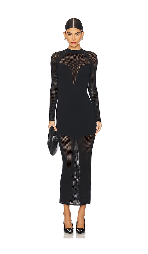 Fleur Du Mal Knit Mesh Long Sleeve Maxi Dress In Black | Editorialist