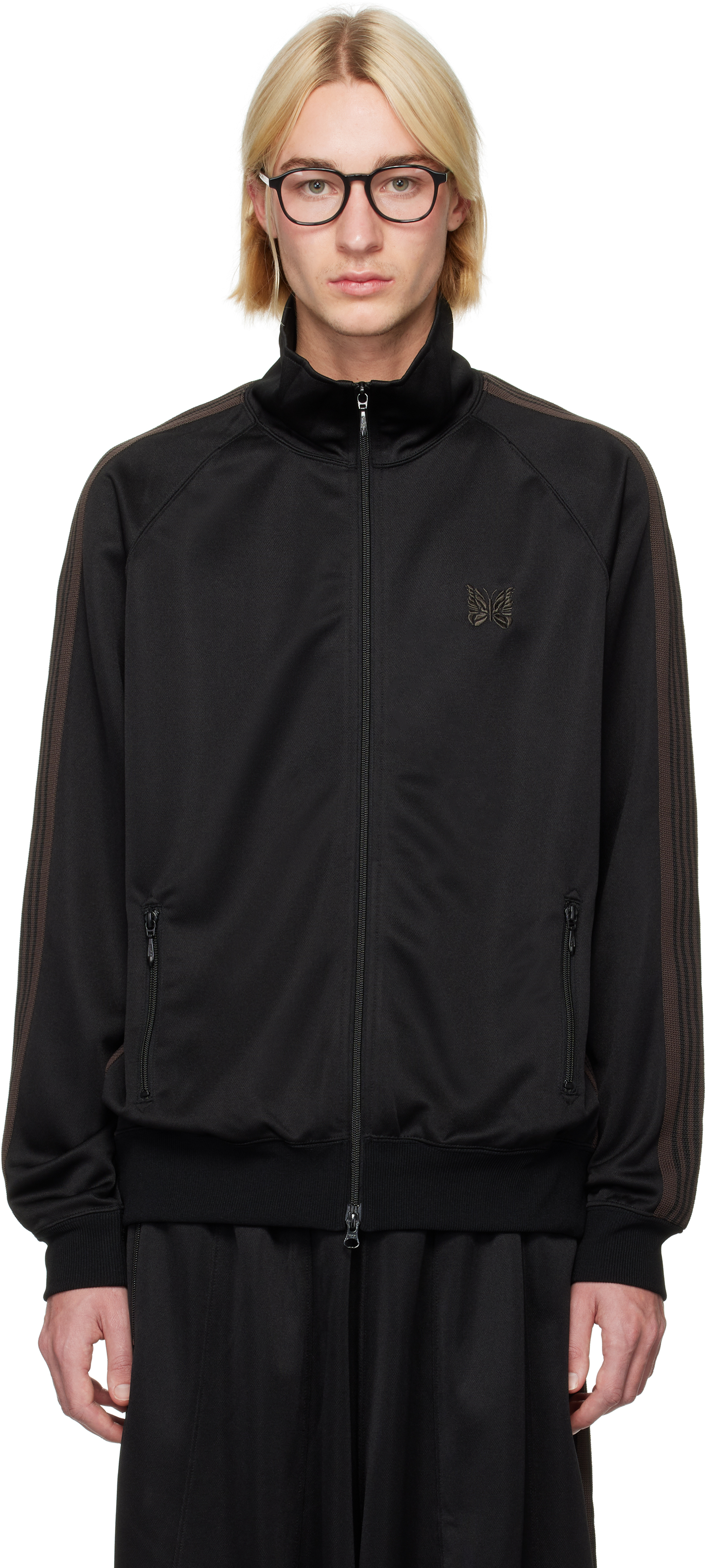 Needles Black Poly Smooth Track Jacket In C-Black - 25% Off