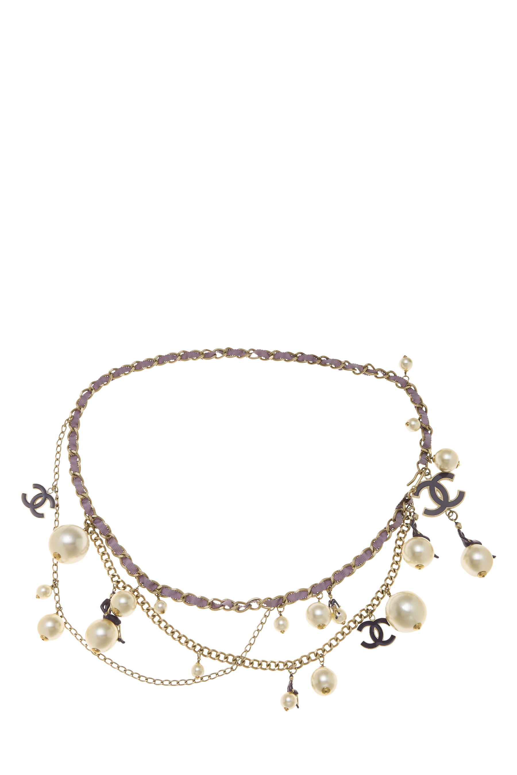 Chanel Style Mixed Metal Pearl & Crystal CC Chain Belt Chain belt - Metal, glass pearls & strass, gold, multicolor  main image 3