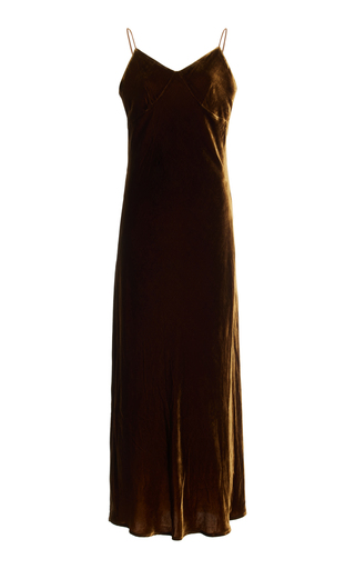 Asceno The Alberta Velvet Slip Dress Brown Editorialist