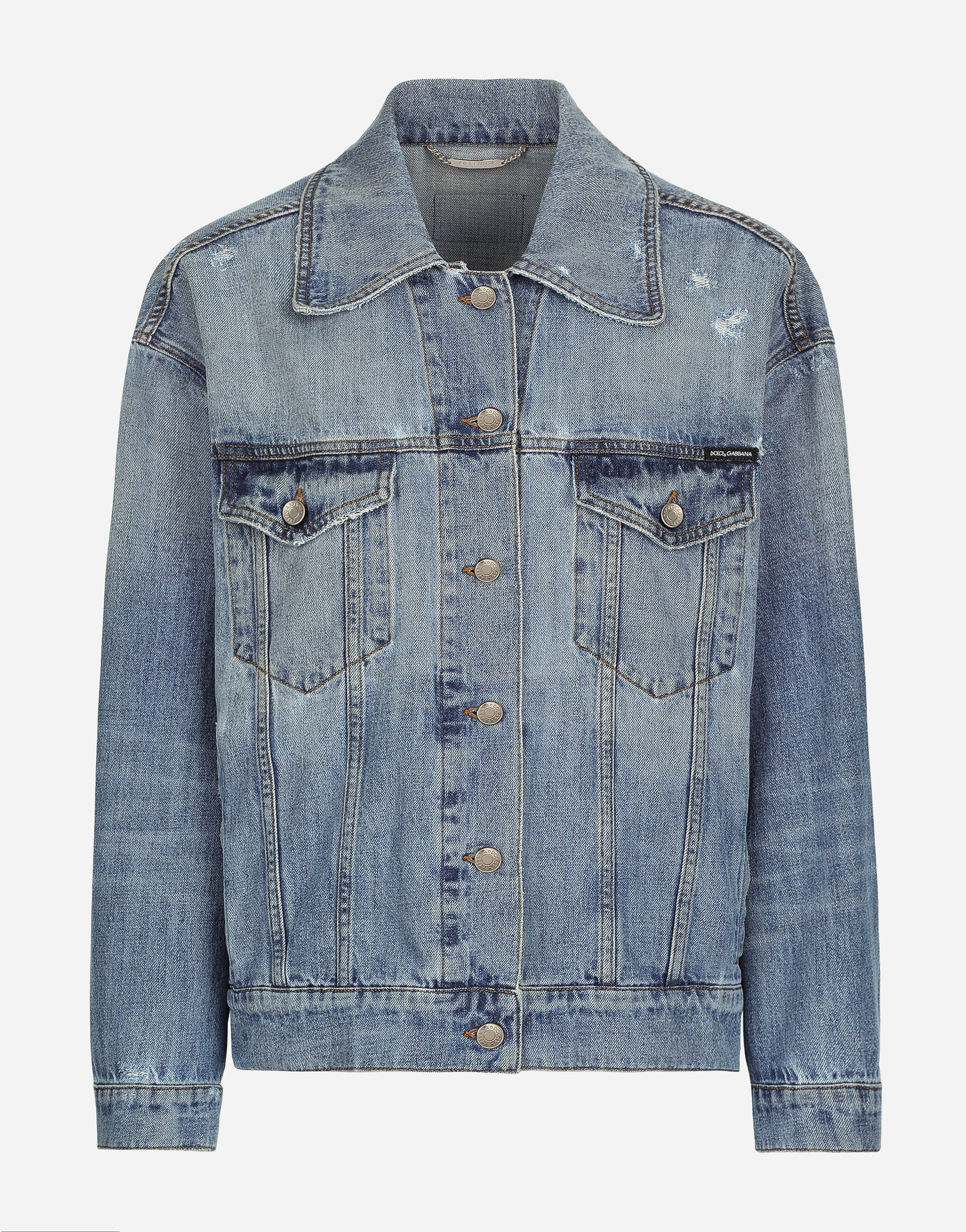 Dolce & Gabbana Denim Jacket With Branded Plate - Blue | Editorialist