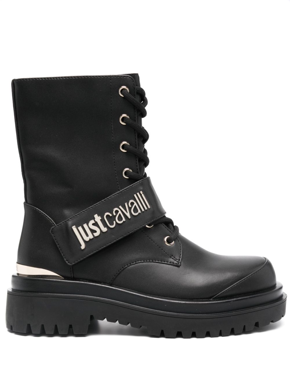Just Cavalli Logo-Plaque Combat Boots In Black - 26% Off  display picture 1