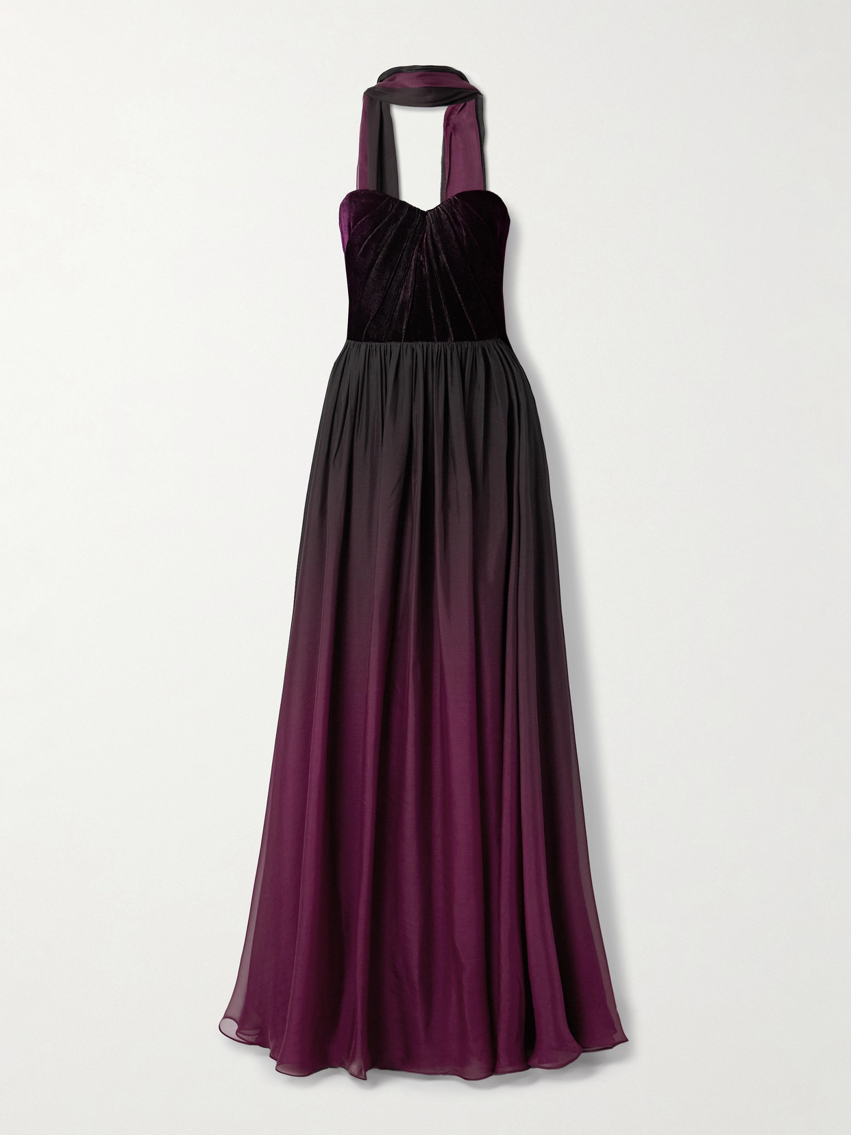 elie saab ombre purple dress Elie Saab Strapless Ombré Silk-Blend Chiffon And Velvet Gown - Purple