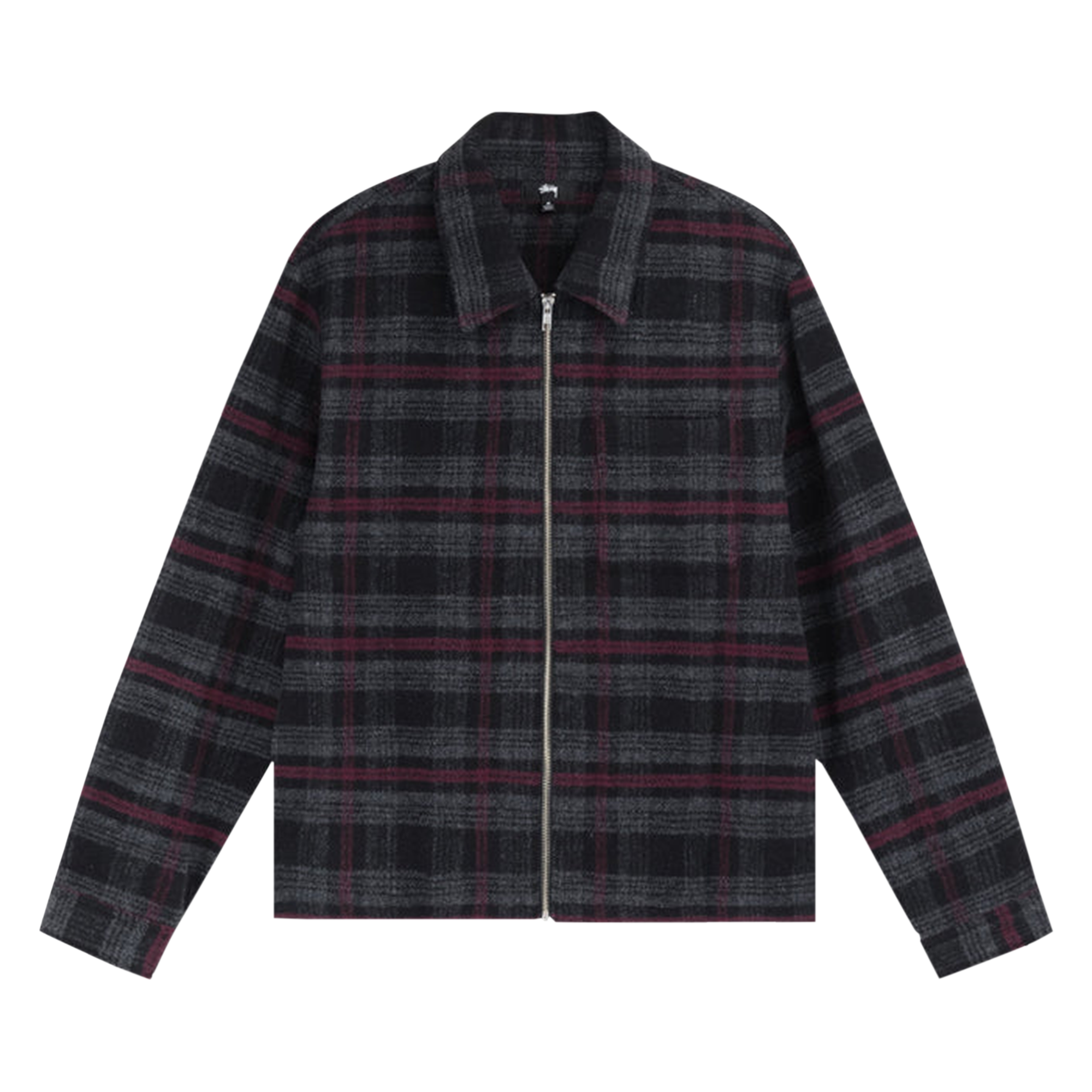 StüSsy Reed Wool Plaid Zip Shirt - Black | Editorialist