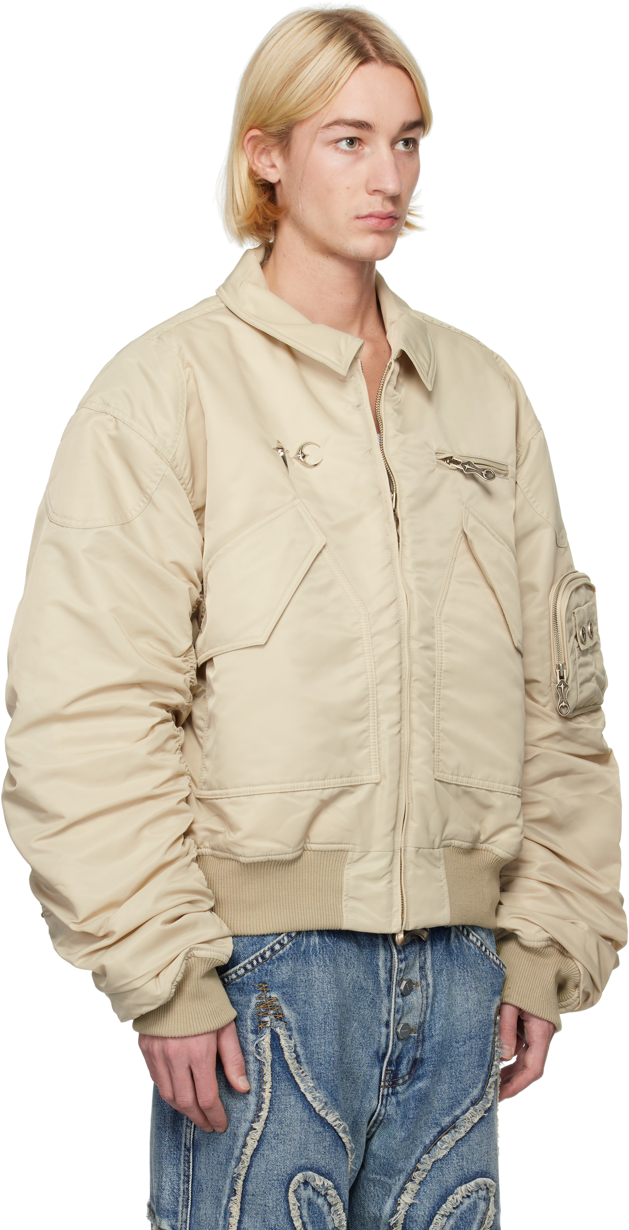 Thug Club A Wingless Bird' Bomber Jacket In Ivory - 50% Off