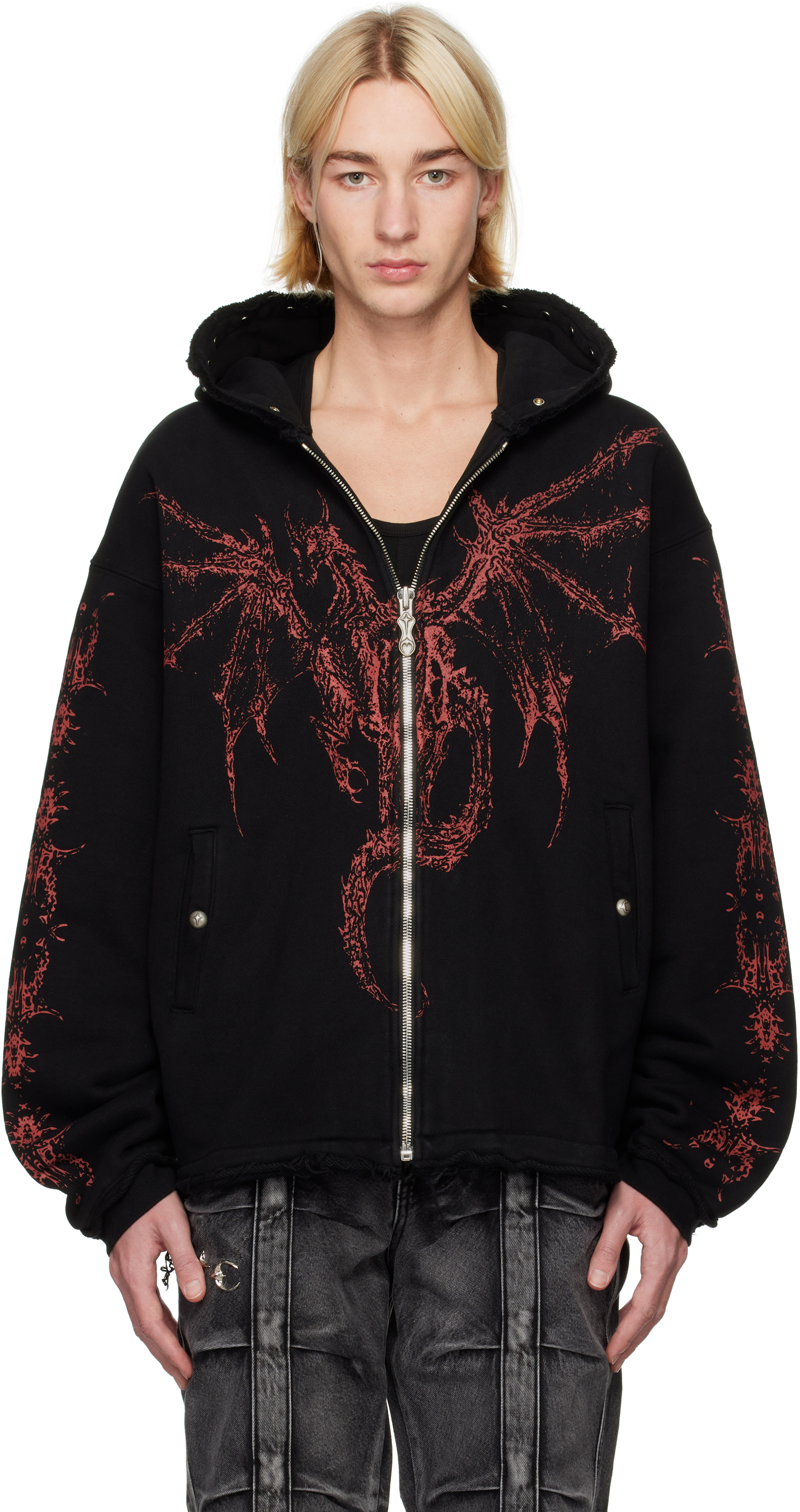 Thug Club Dragon Stud Zip-Up Hoodie In Black - 16% Off | Editorialist