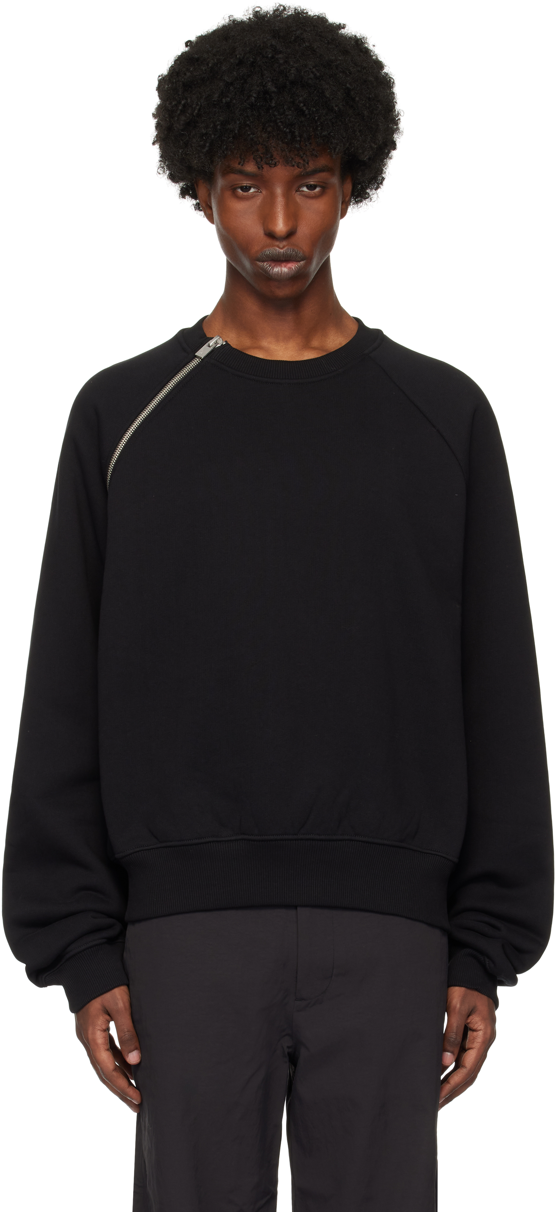 Heliot Emil Sequence Zip Crewneck Sweatshirt In Black - 57% Off