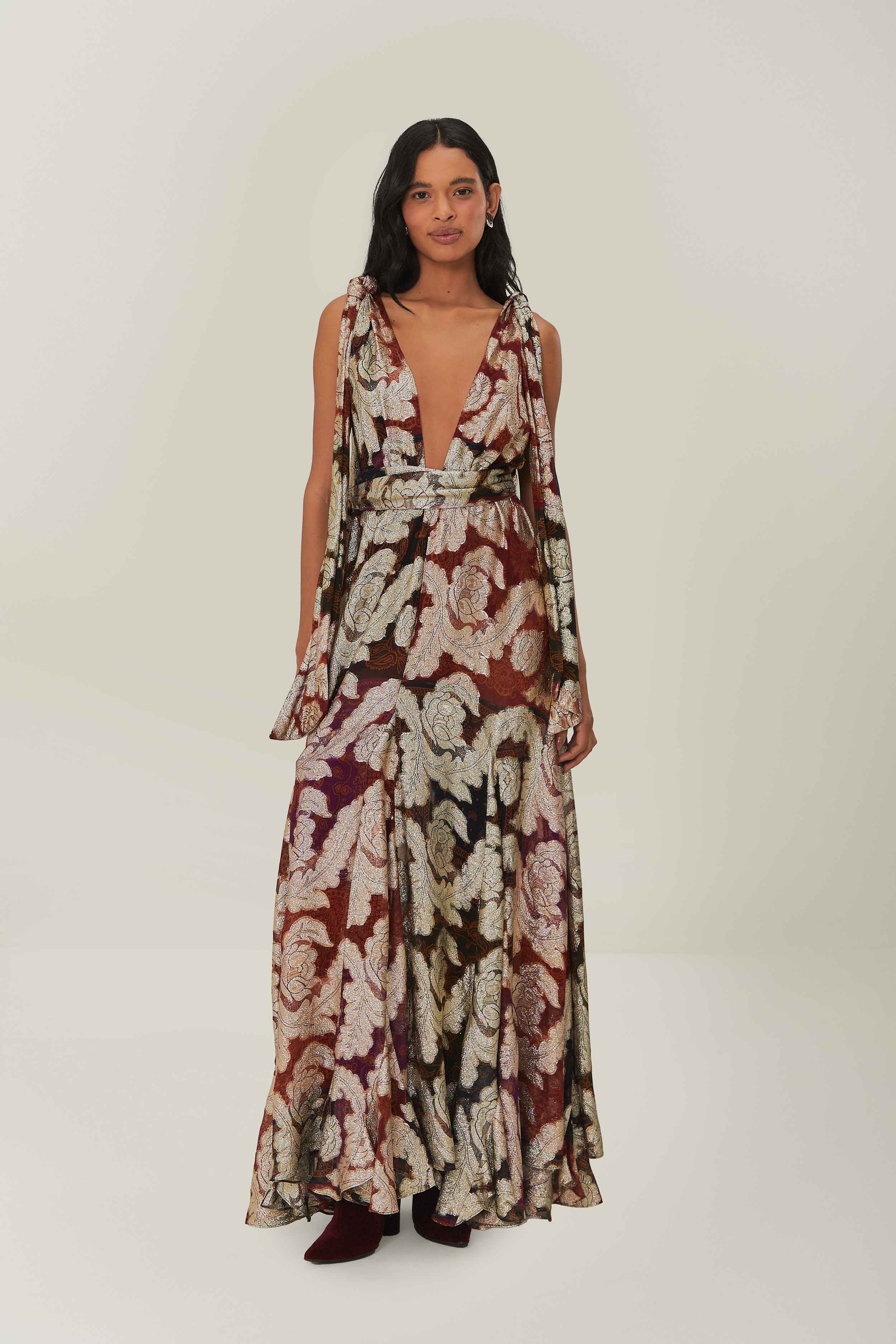 Farm Rio Jacquard Lurex Sleeveless Maxi Dress - Beige | Editorialist