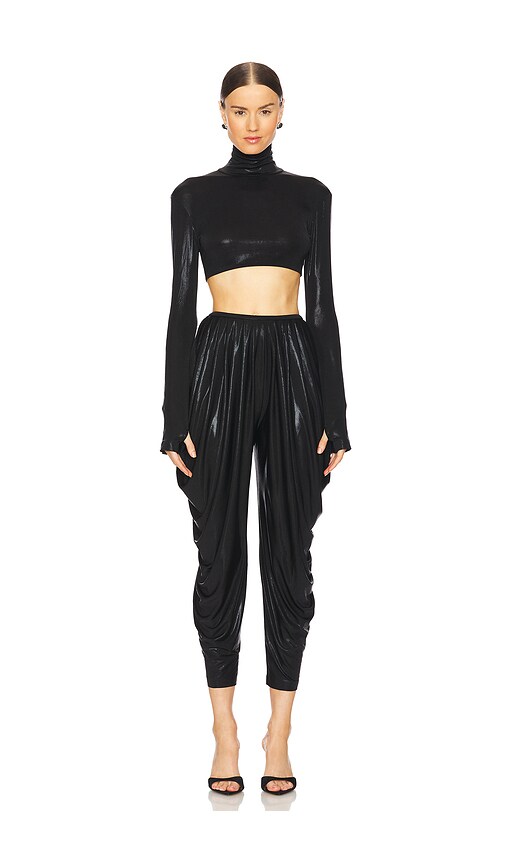 NORMA KAMALI Norma Kamali Cropped Slim Fit Long Sleeve Turtleneck Top