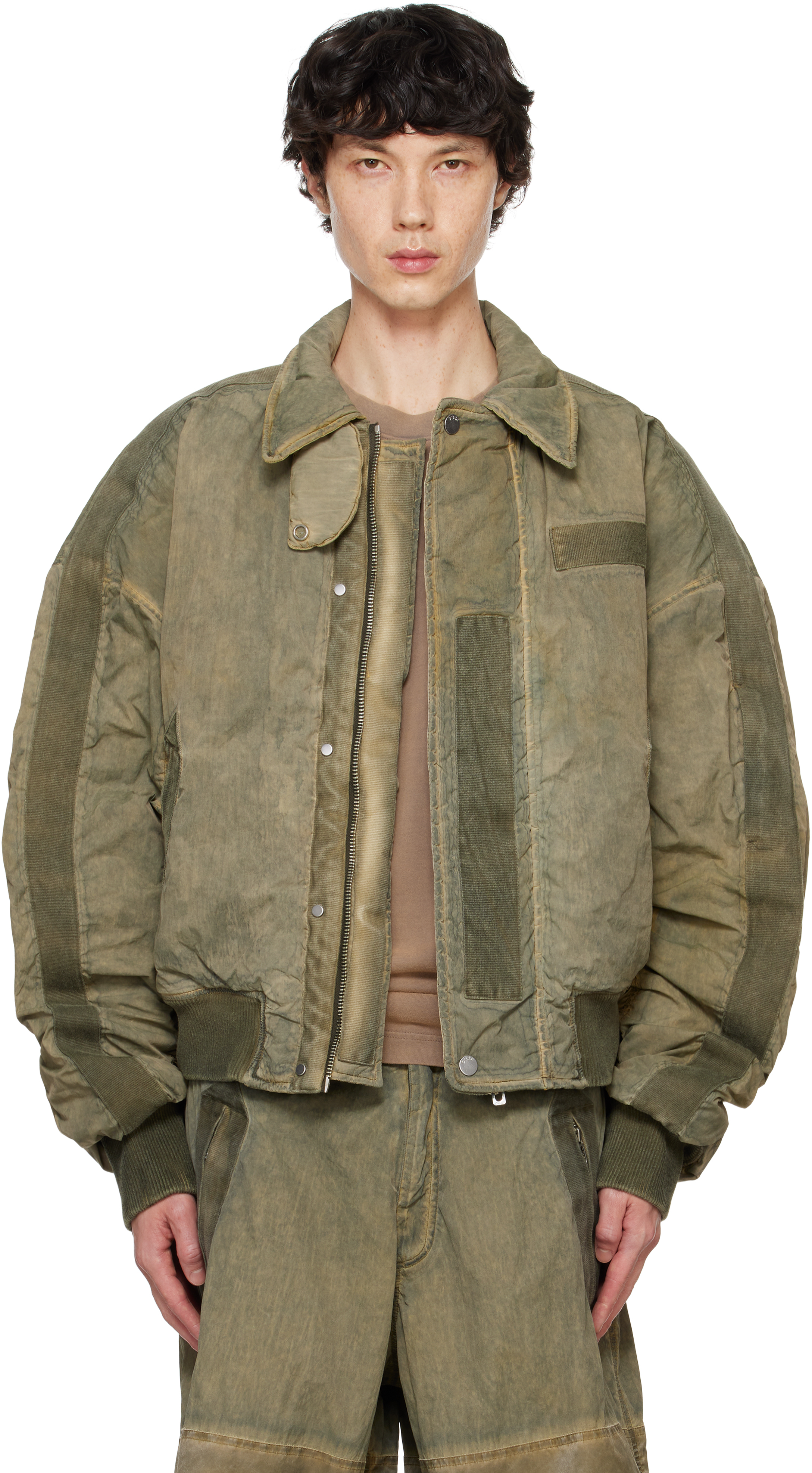 032c Green Clay Utility Bomber Jacket In Washed Olive Drab 40