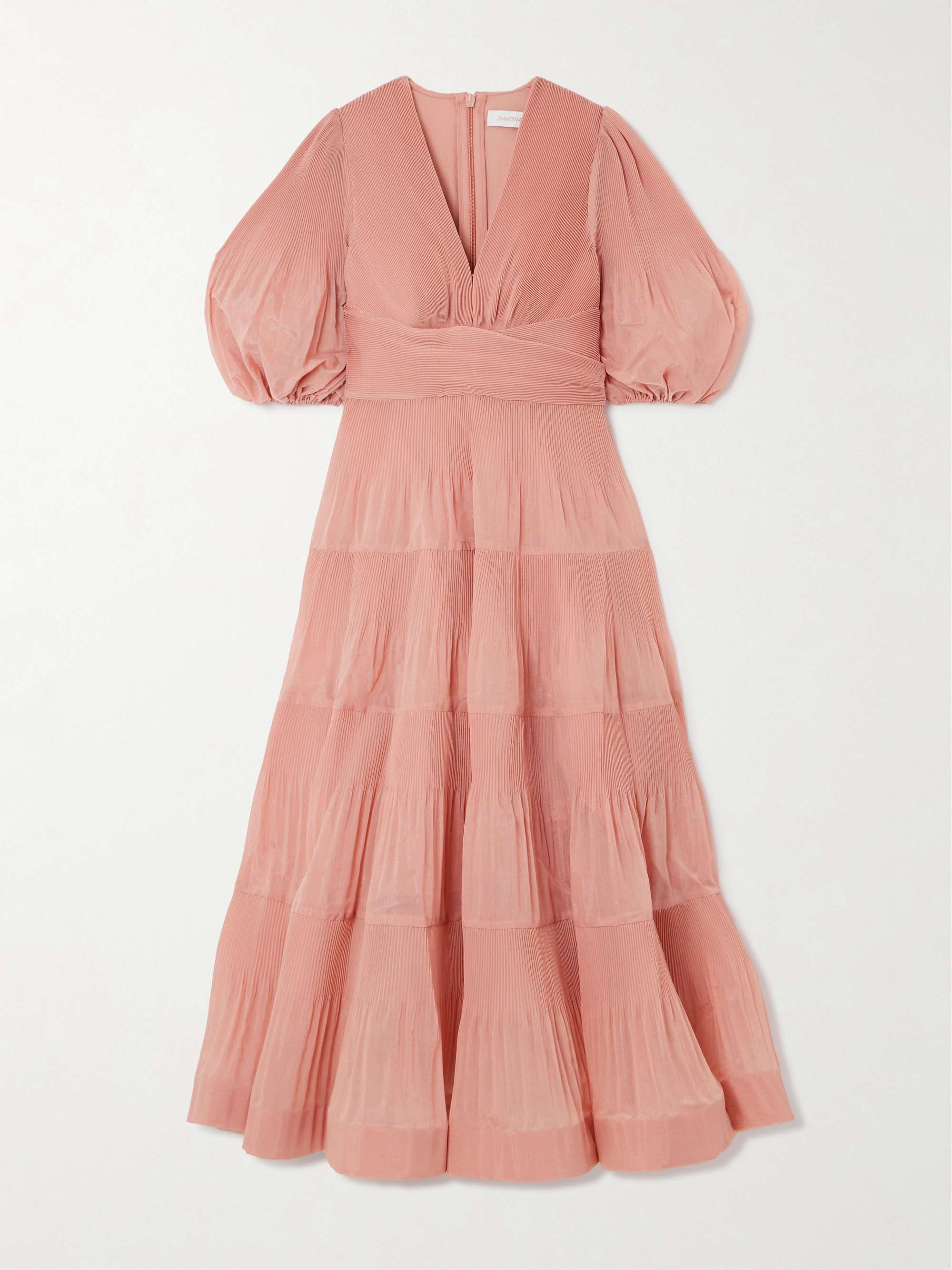 zimmermann plisse midi dress ZIMMERMANN Tiered pliss-taffeta midi dress