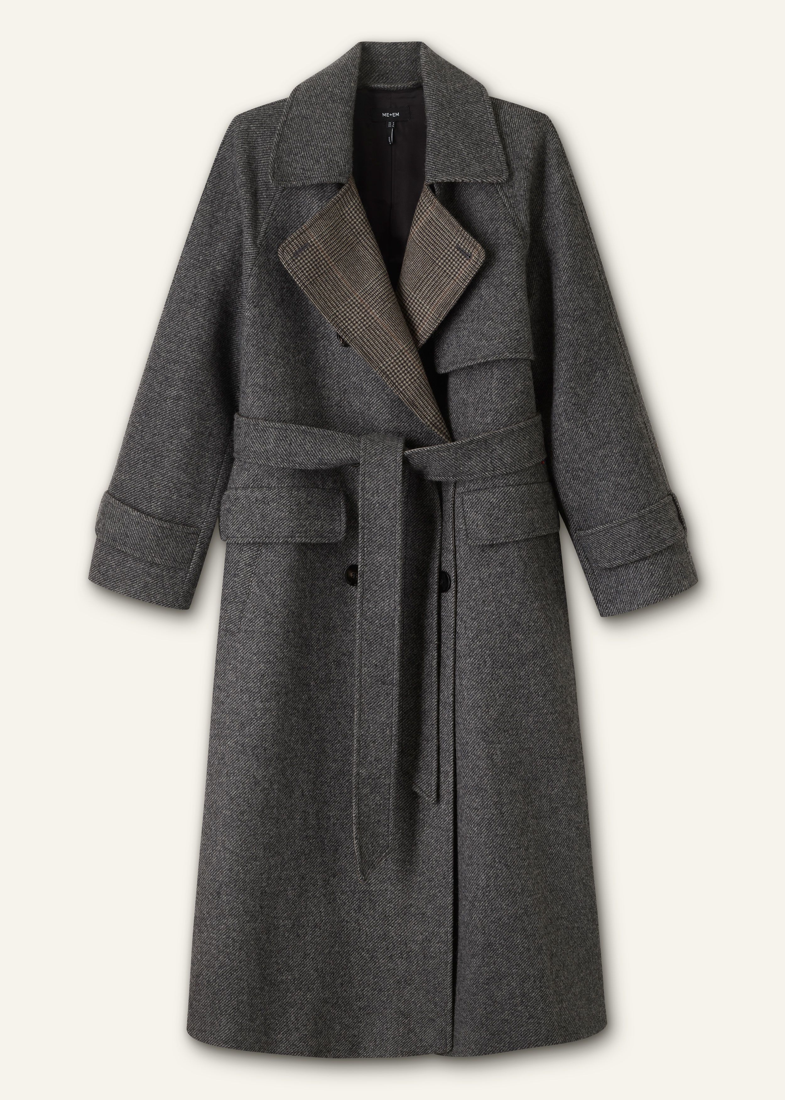 Me+Em Check Wool Trench Coat In Charcoal 50% Off Editorialist