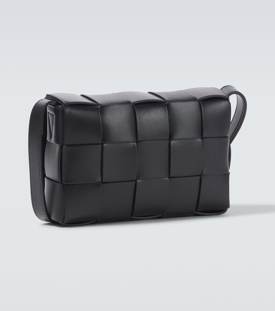 Bottega Veneta Cassette Intreccio Leather Crossbody Bag - Black