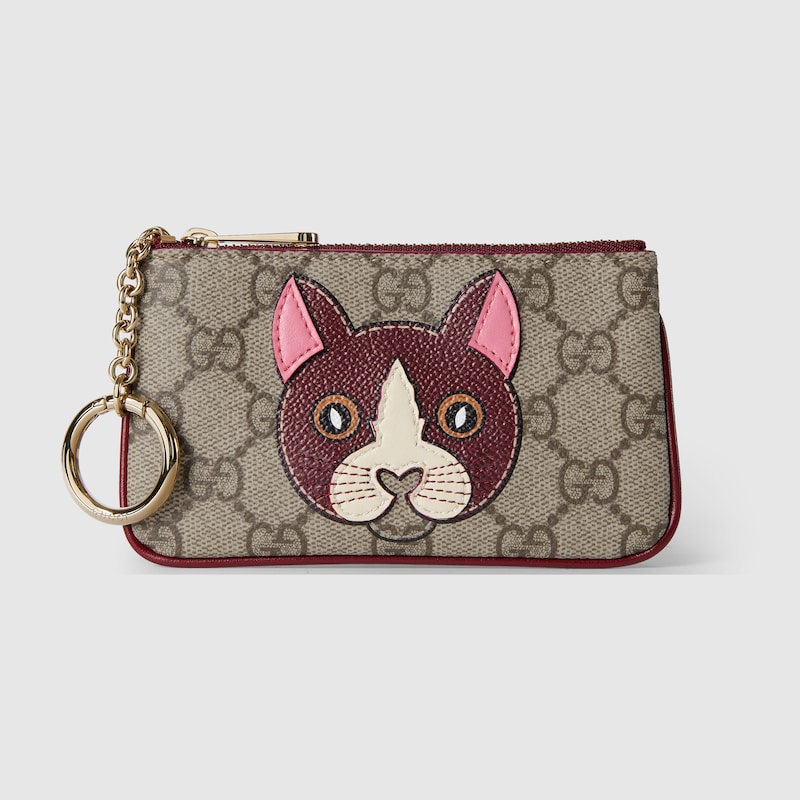 Gucci Gg Key Case With Cat Detail Original Gg Fabric - Beige