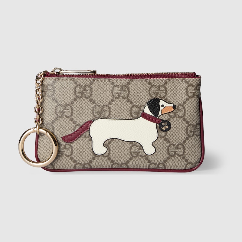 Gucci Gg Key Case With Dog Detail Original Gg Fabric - Beige