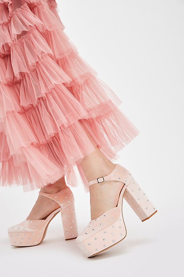 Jeffrey Campbell Stardust Velvet Platform Heels Blush Velvet