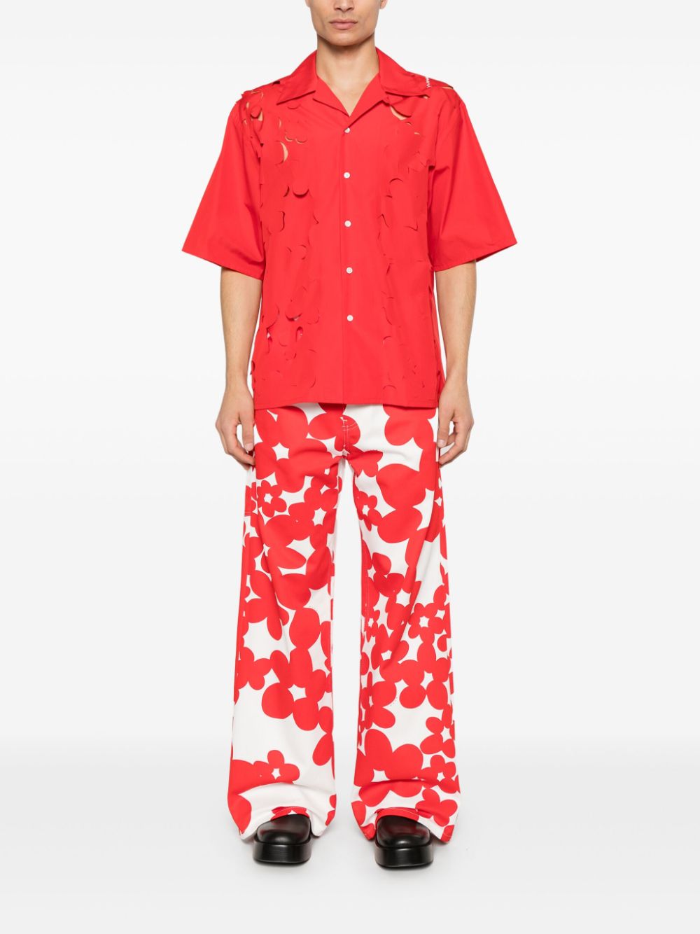 MARNI logo-embroidered cut-out shirt