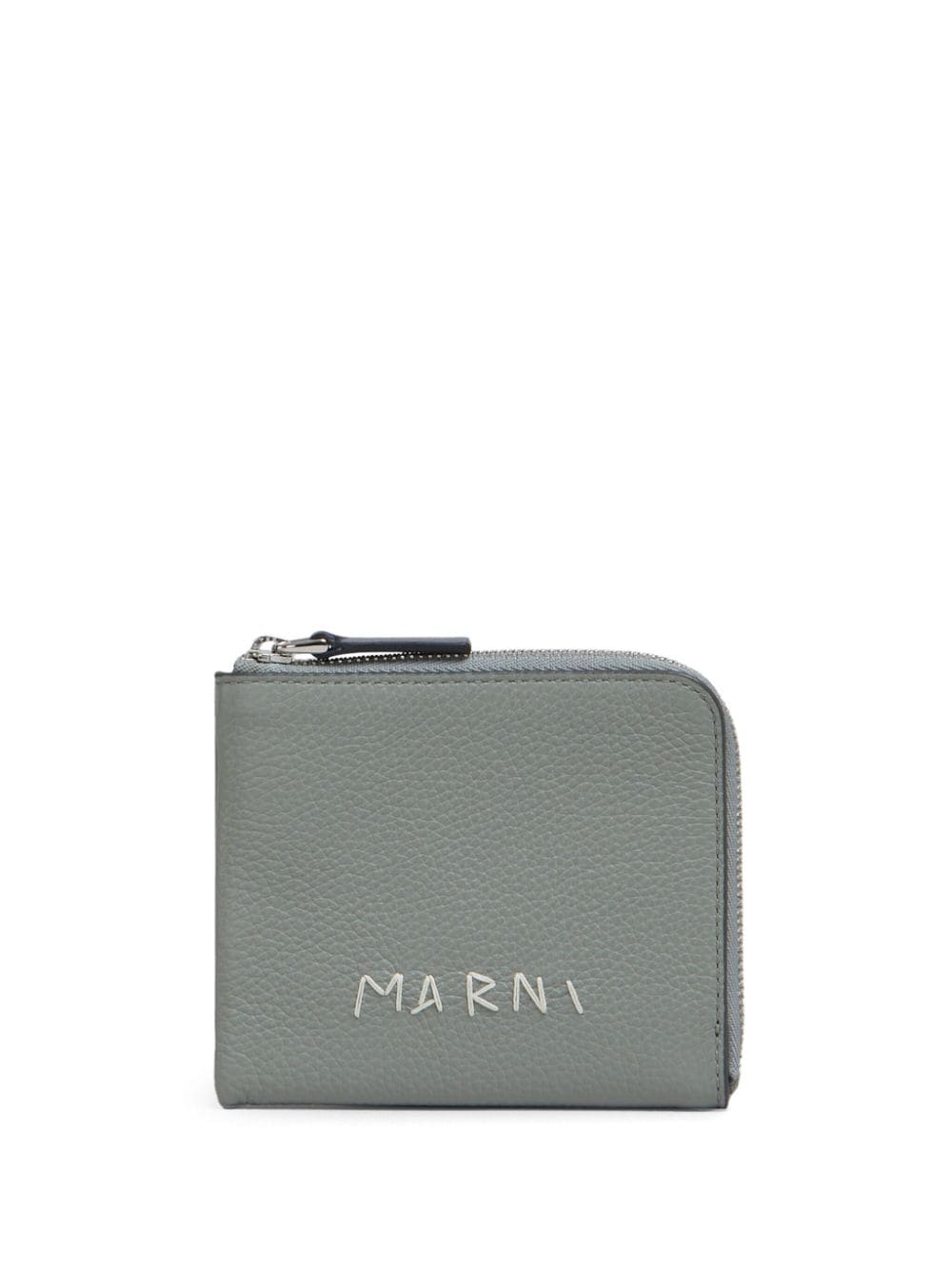 Marni Leather Zip-Around Wallet With Mending-Embroidery - Blue