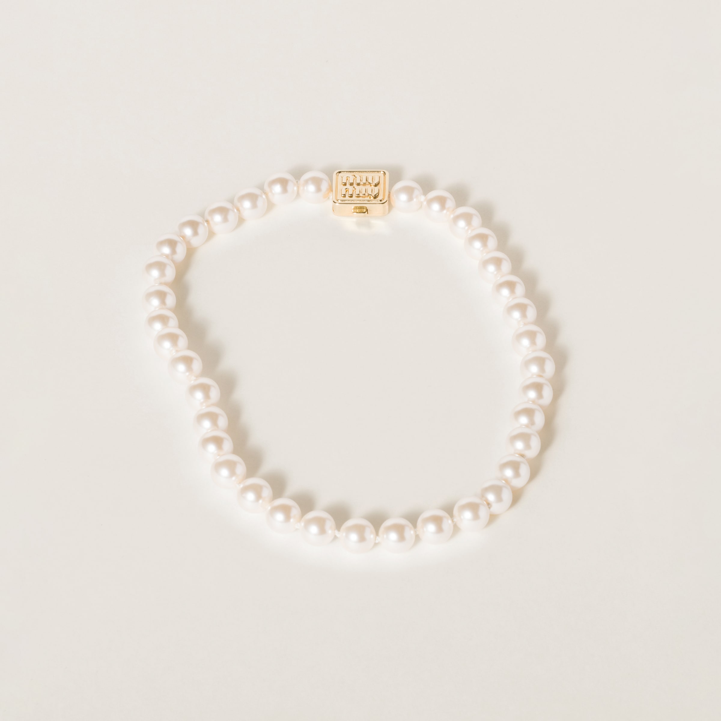 Miu Miu Metal Necklace With Pearls - Gold/Cream | Editorialist