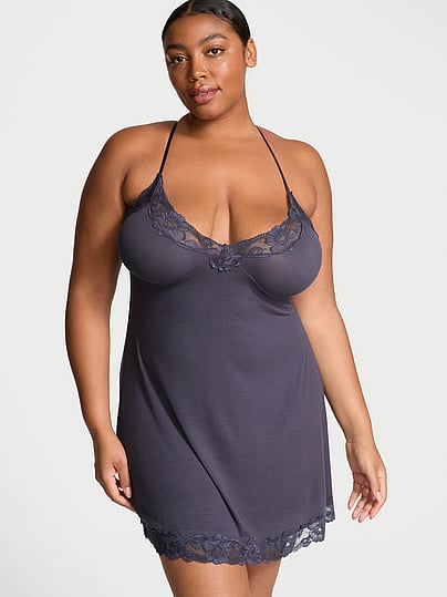 ribbed modal & lace cross back slip dress VS Ribbed Modal & Lace Cross-Back Slip Dress