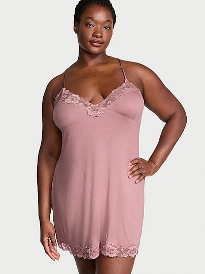 Victoria'S Secret Sosoft Modal Ribbed Lace-Trim Long Slip Dress - Black |  Editorialist