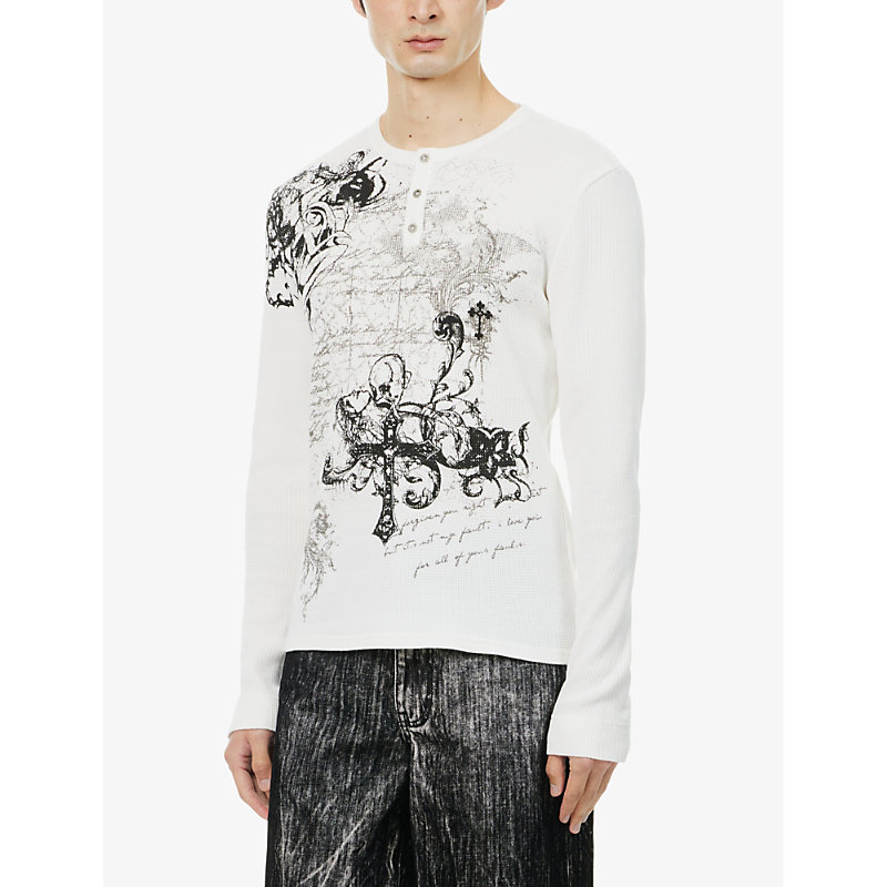 Jaded London Gothic Waffle Henley Long-Sleeves Regular-Fit Cotton