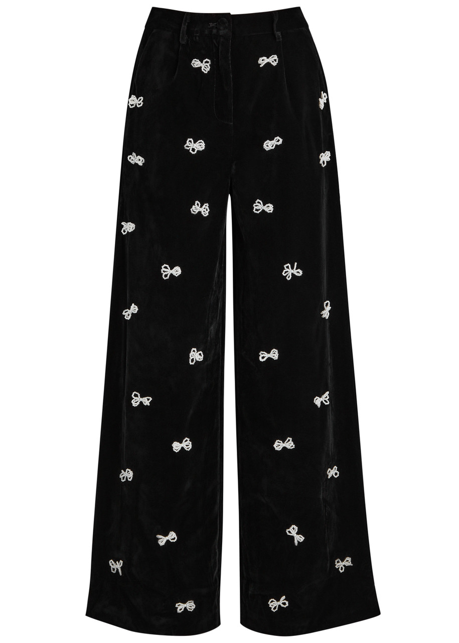 Sister Jane Embellished Velvet Trousers - Black | Editorialist