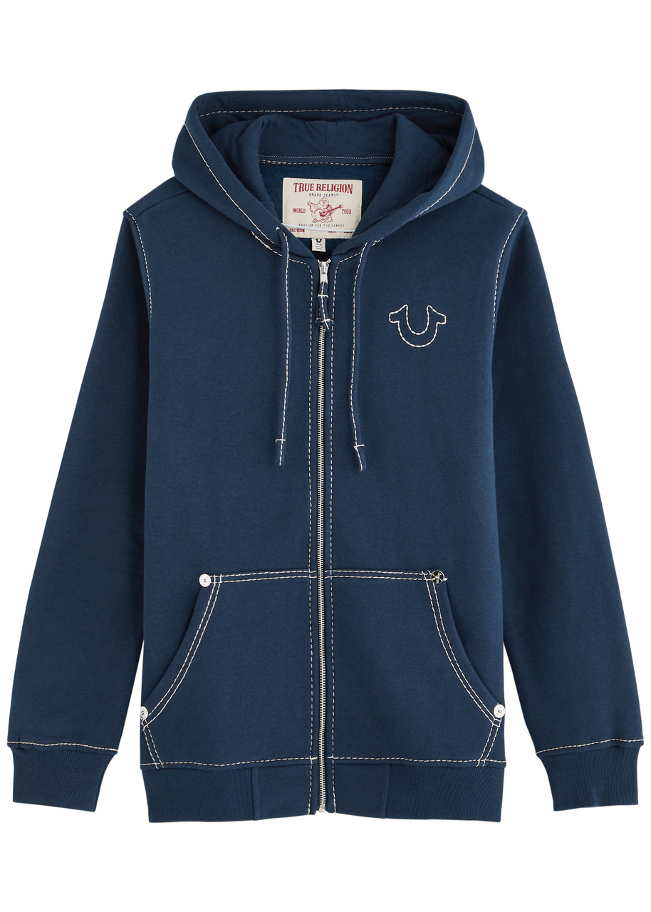 True Religion Big T Cotton-Blend Zip-Up Hoodie In Blue - 40% Off