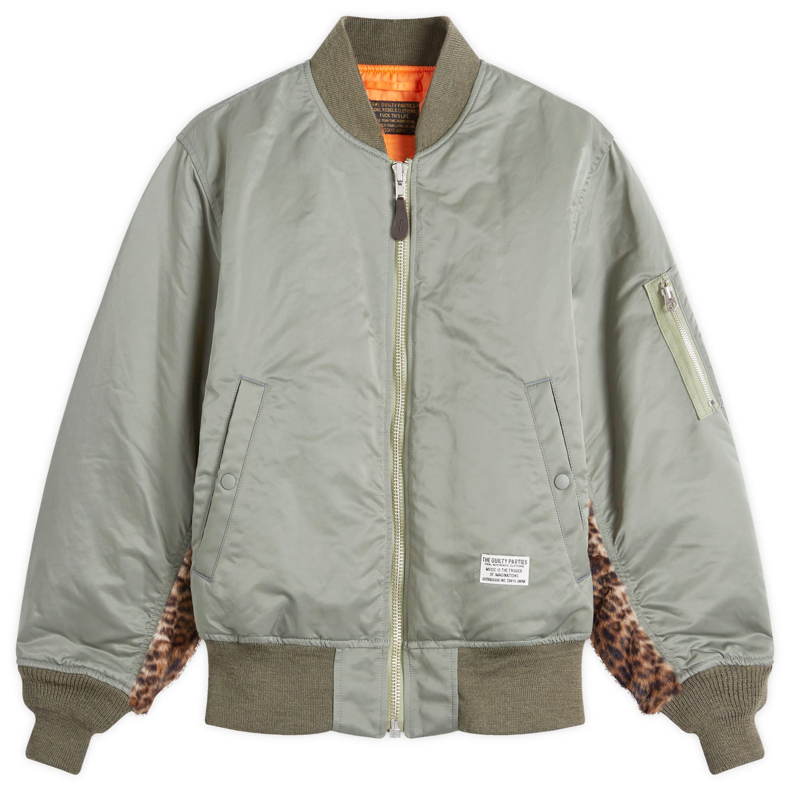 Wacko Maria Ma-1 Leopard Panel Flight Jacket In Khaki - 70% Off
