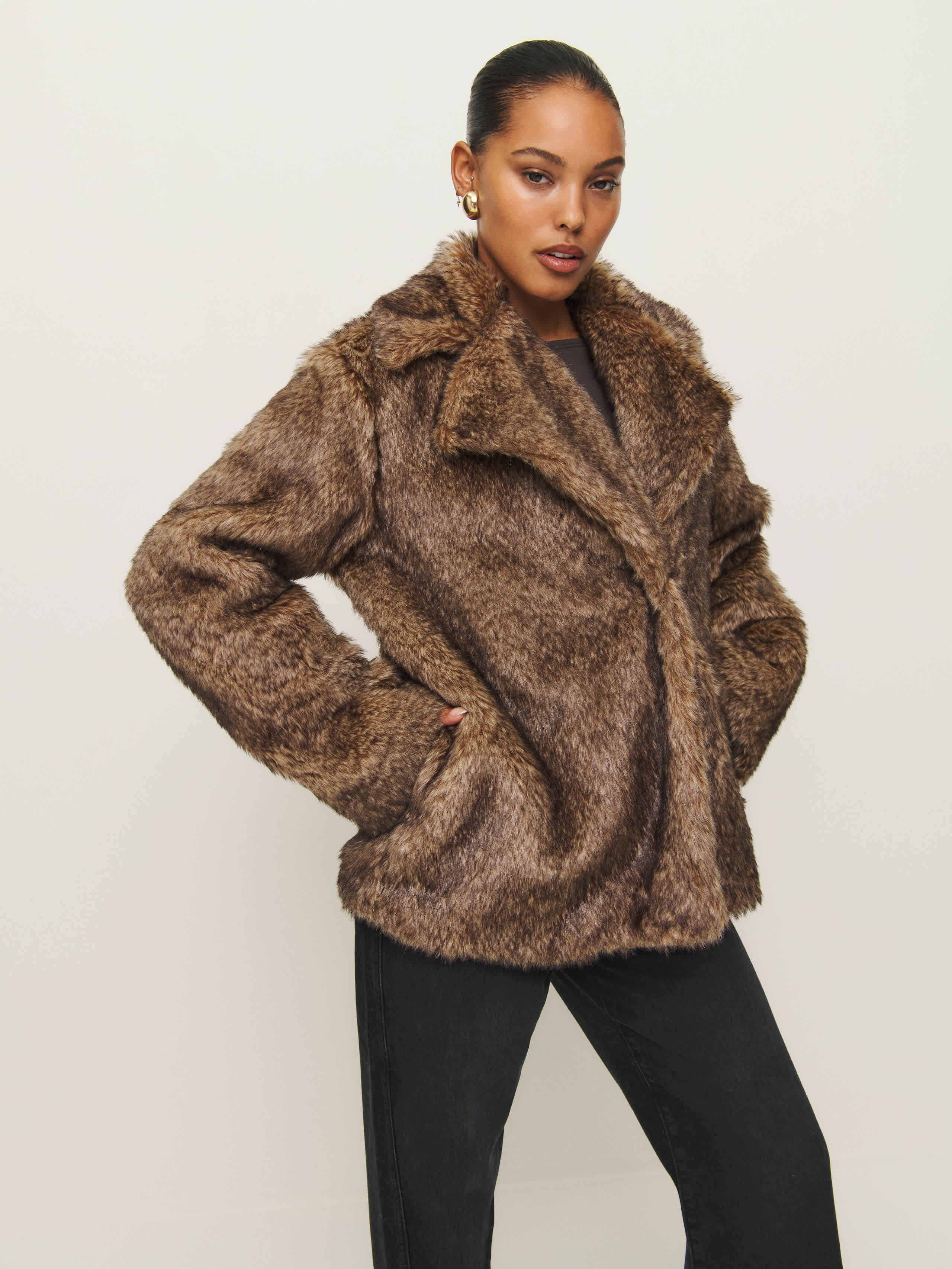 Reformation Ellie Faux Fur Overcoat Dalmatian Editorialist