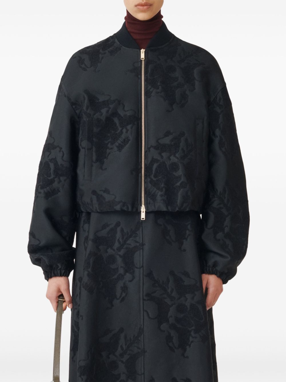 Fabiana Filippi Jacquard Bomber Jacket - Black | Editorialist