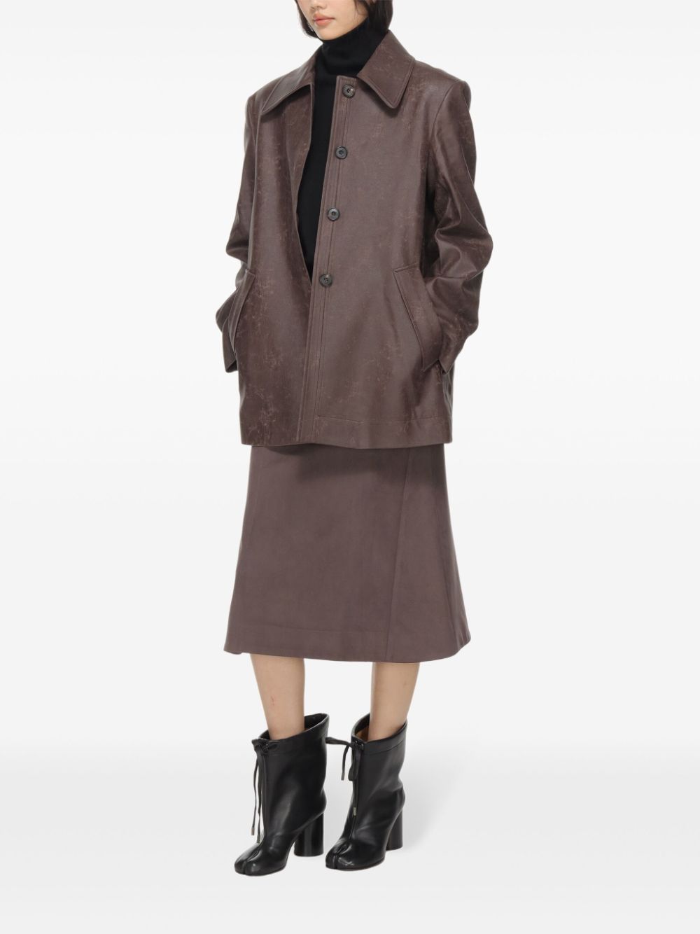 Low Classic Creased Faux-Leather Coat In Brown - 21% Off