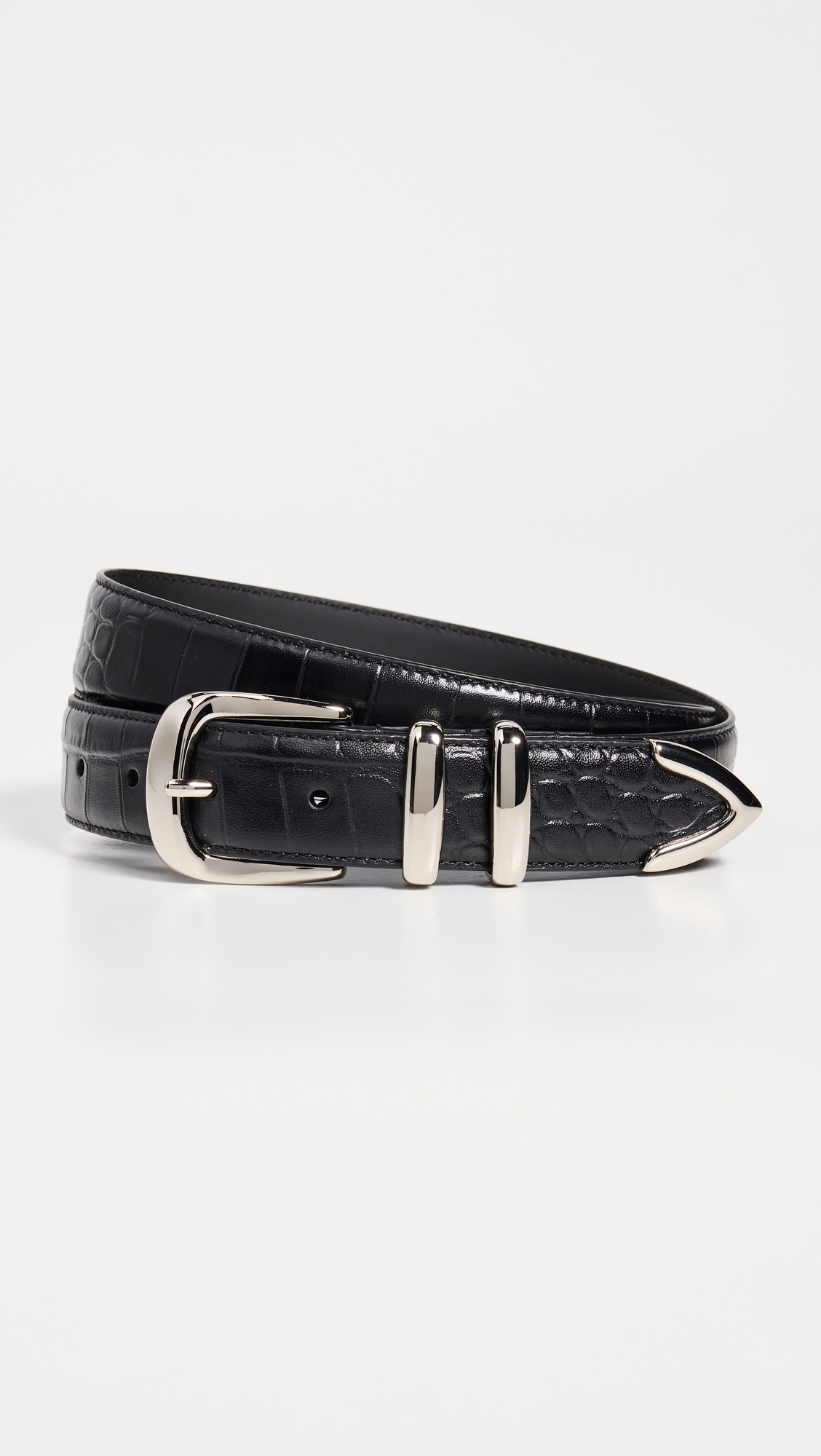 NEW Favorite Daughter The Jordan Croc Embossed Leather Belt Black Gold Small Favorite Daughter The Jordan Croc-Embossed Leather Belt  main image 3