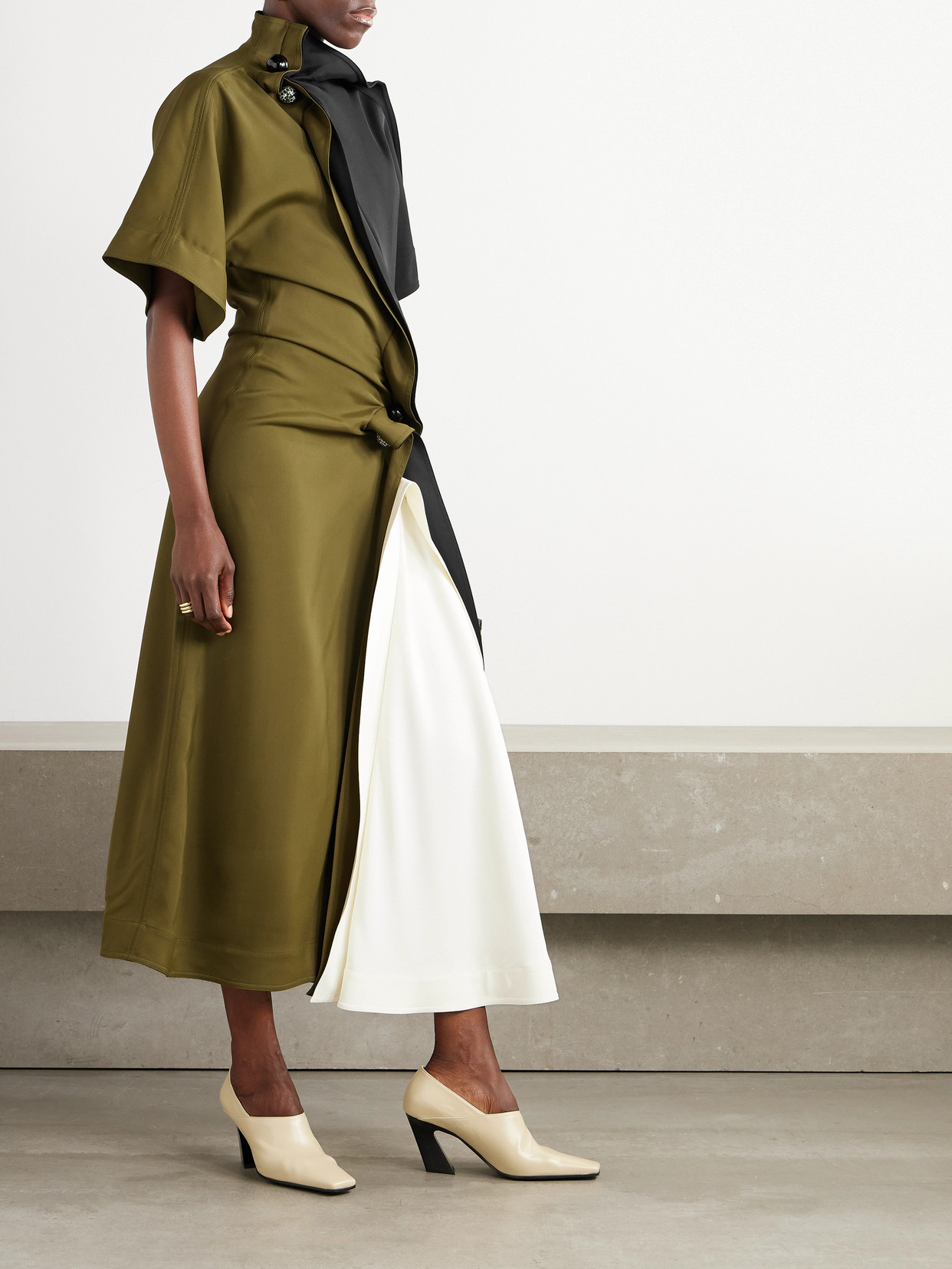 BOTTEGA VENETA Bottega Veneta Draped Asymmetric Color-block Satin Dress