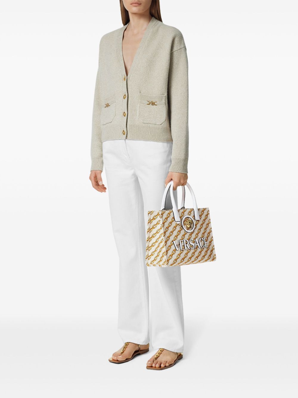 VERSACE Versace La Medusa Small Chain Stripes Tote