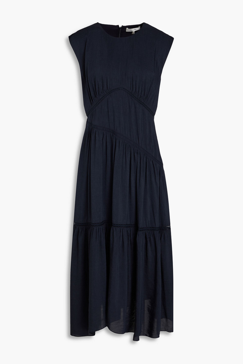 Buy FRAME Asymmetric Puff-sleeve Cotton Midi Dress - Black At 80% Off