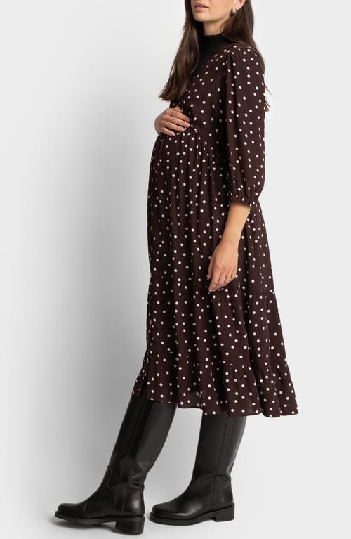 Seraphine Polka Dot Maternity/Nursing Midi Dress - Brown | Editorialist Seraphine Polka Dot Maternity/Nursing Midi Dress - Brown | Editorialist