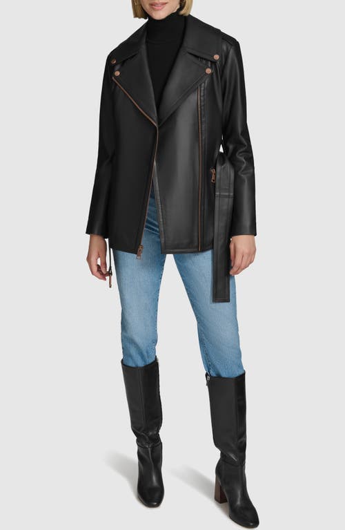 ANDREW MARC Andrew Marc Delphine Belted Leather Moto Jacket