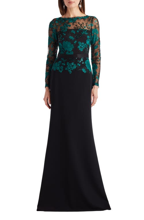 TADASHI SHOJI Tadashi Shoji Floral Lace Embroidery Long Sleeve Gown