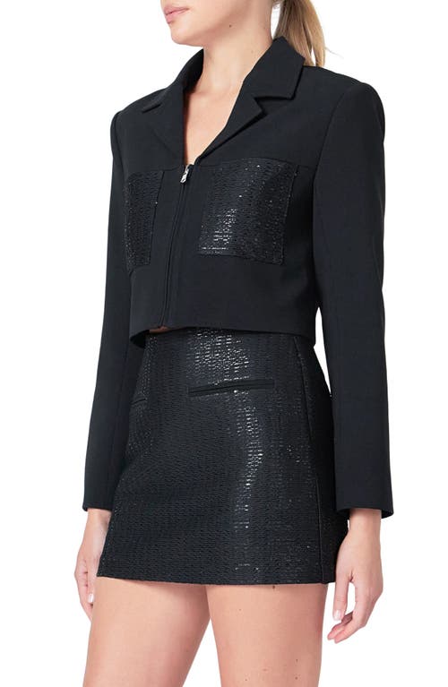 ENDLESS ROSE Endless Rose Sequin Pocket Crop Blazer