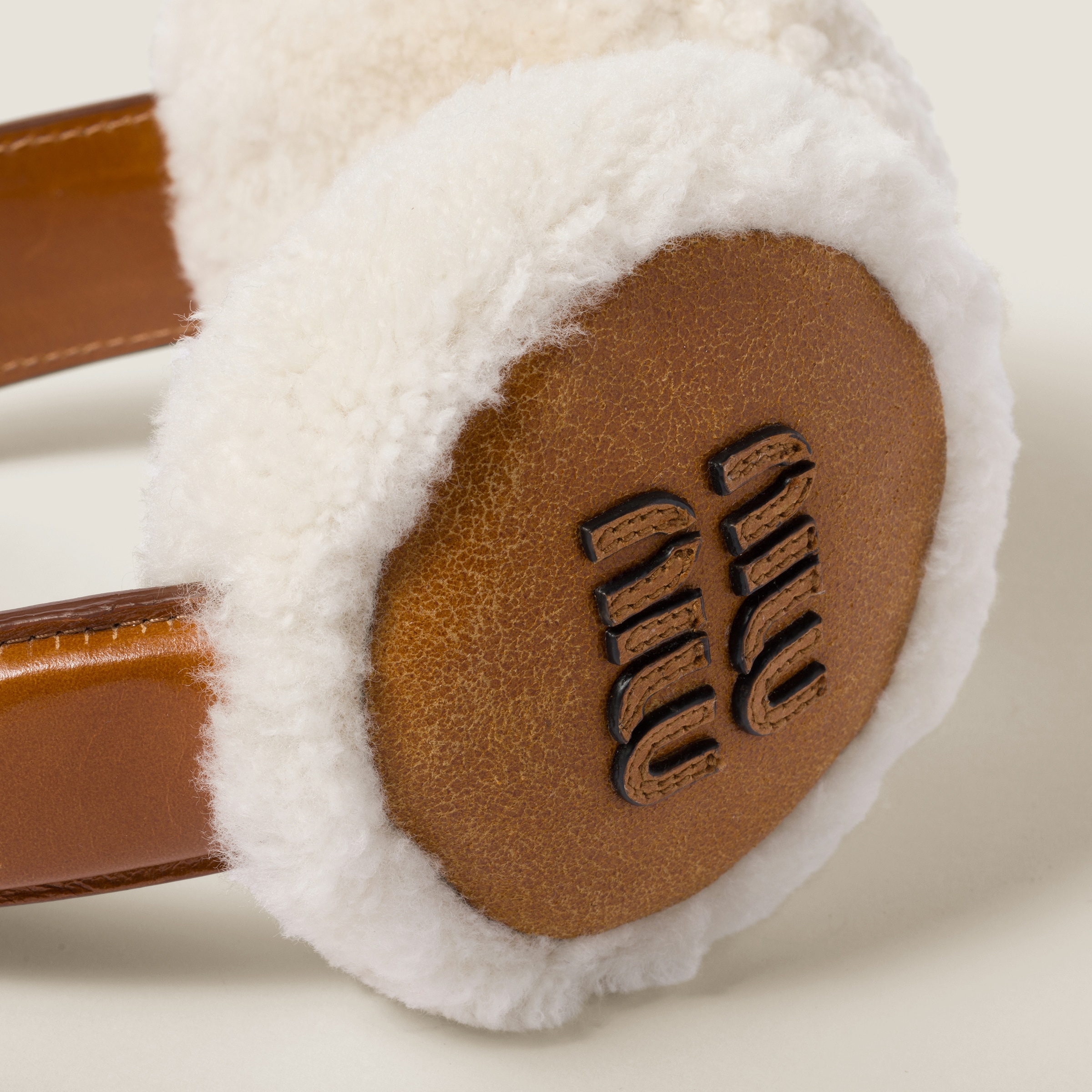 Miu Miu Shearling Earmuffs - Cognac/Natural | Editorialist