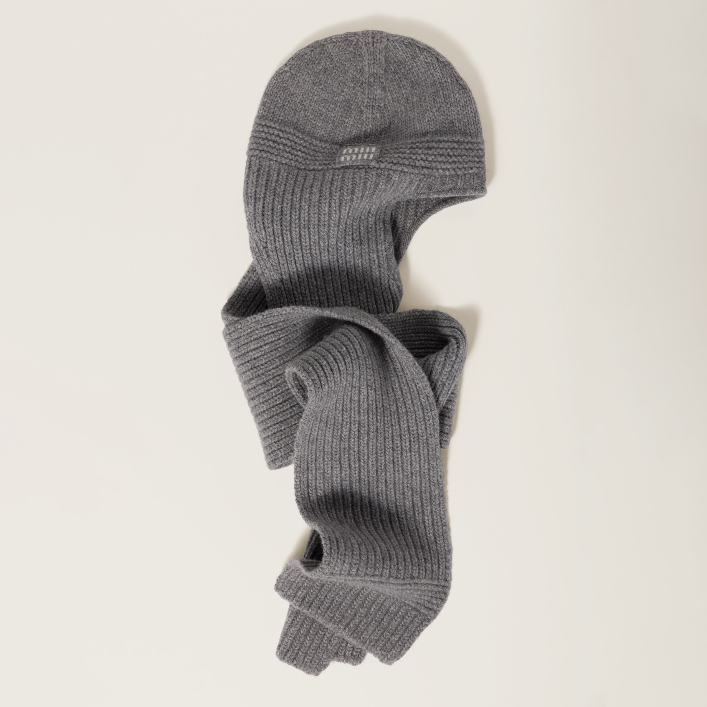 Miu Miu Grey Ribbed Knit Balaclava Scarf The Miu Miu Bonnet — Keep it Chic main image 2