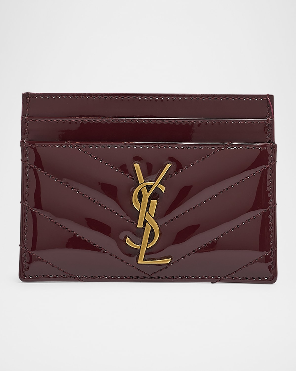 Saint Laurent Card Holder In Quilted Patent Leather Dark Red