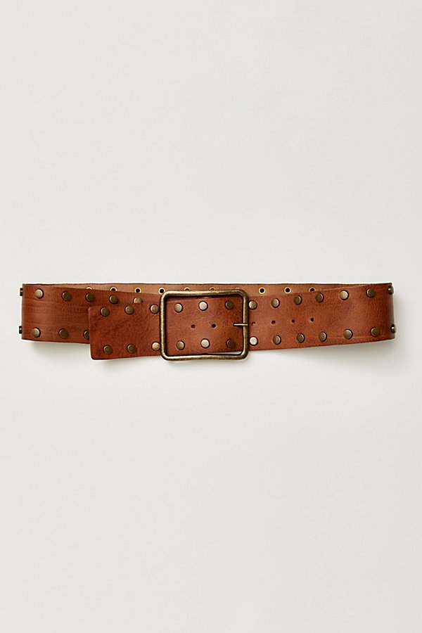 Free People New With Tags Brown/Cognac Leather & Brass Hex Hip Belt Size S-M Free People | Accessories | Free People Spur Stud Leather  main image 4