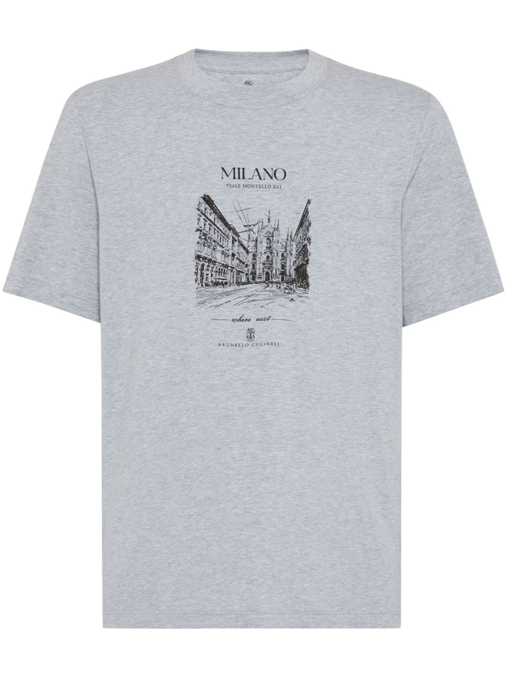 Brunello Cucinelli Cotton Milano Graphic Print T-Shirt In Grey