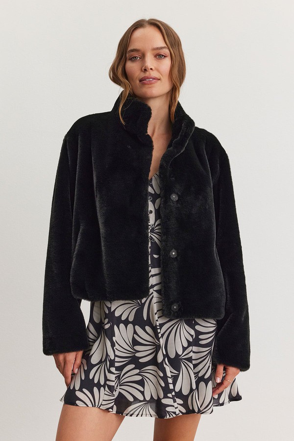 Velvet By Graham & Spencer Sheena Luxe Faux Fur Jacket - Black ...