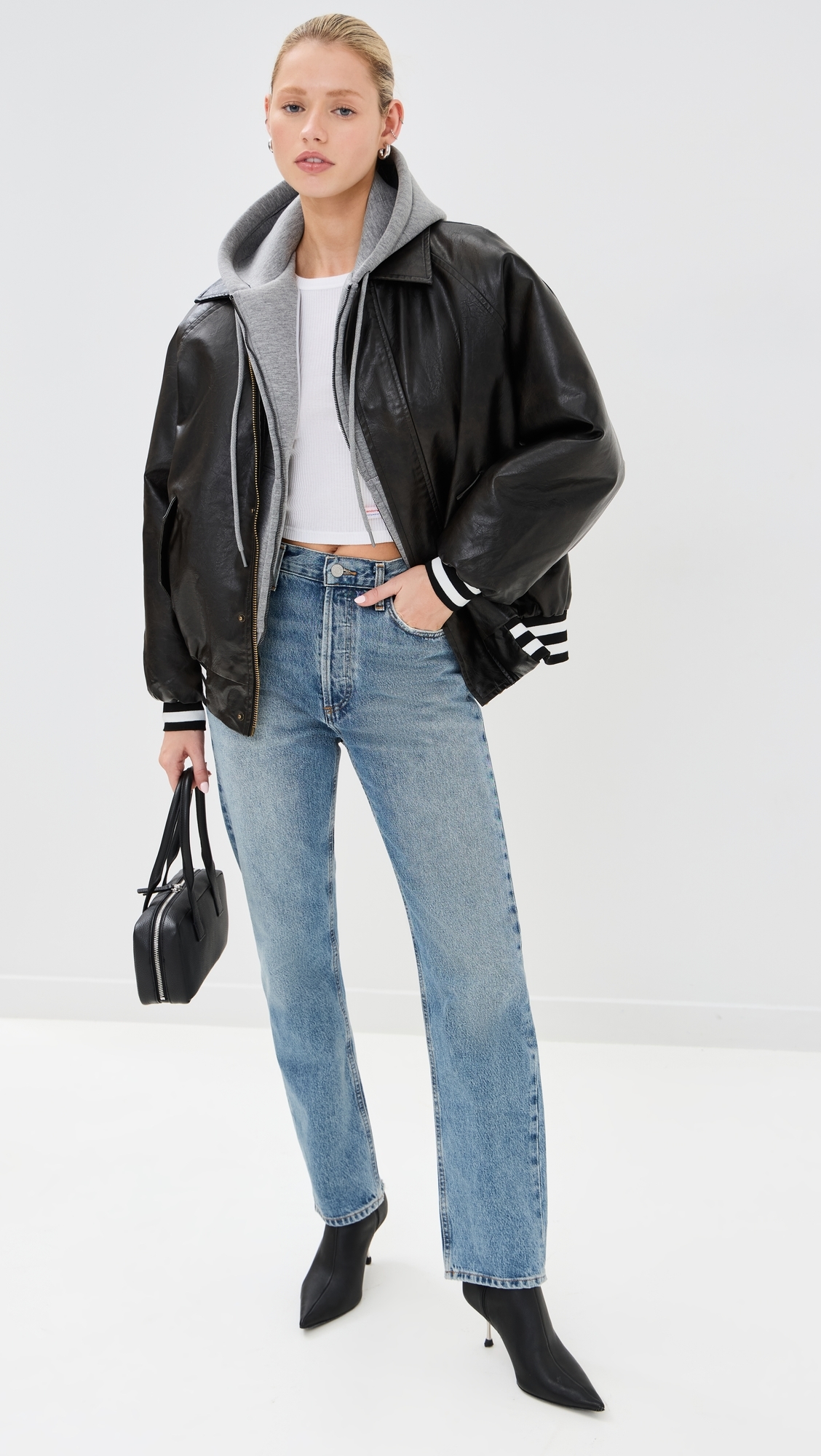 LIONESS Faux Leather Bomber Jacket