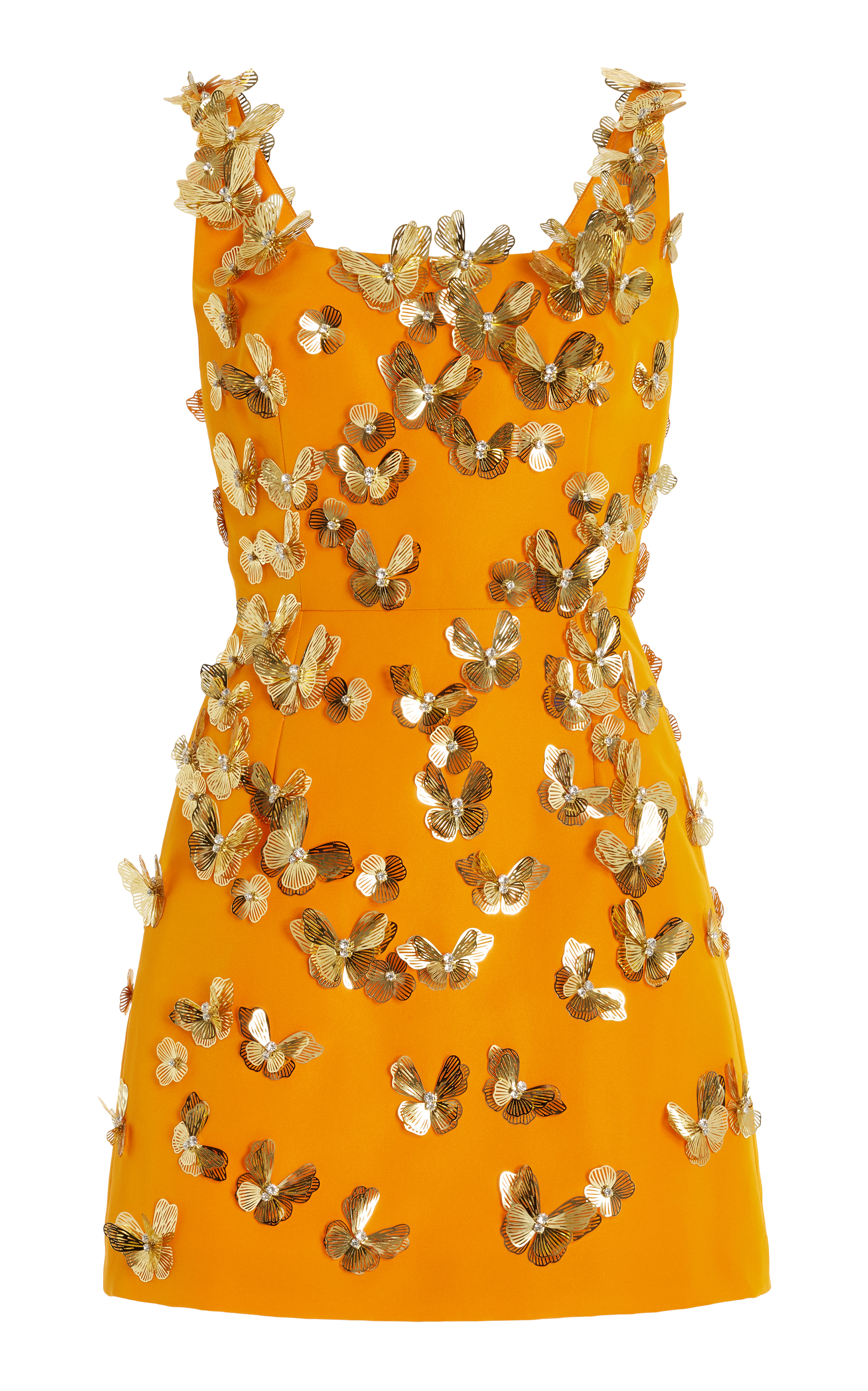 orange dress with gold butterflies Sleeveless Glitter Butterfly Print Corset Gown by Juliet 2413 main image 0