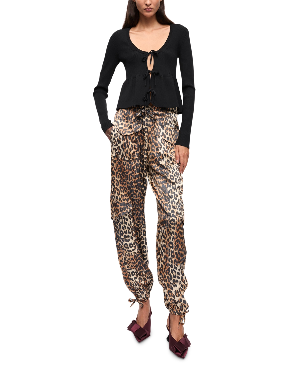 GANNI Ganni Printed Satin Cargo Pants