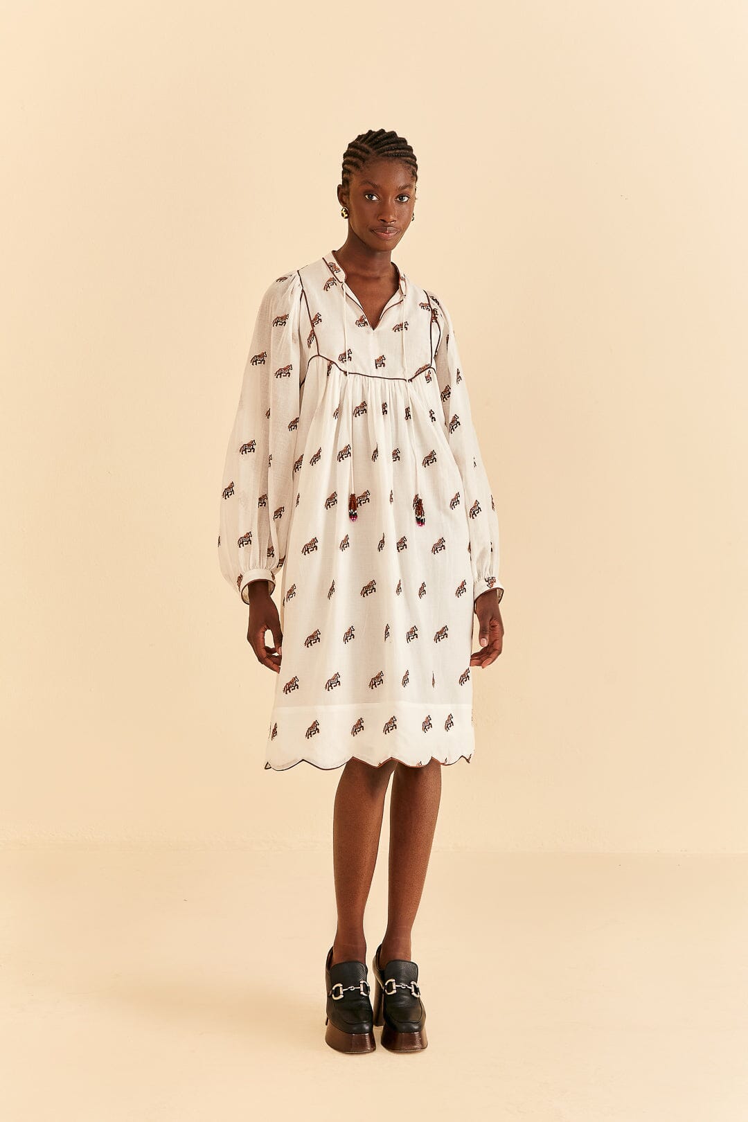 Farm Rio Embroidered Horses Midi Dress - Off-White | Editorialist